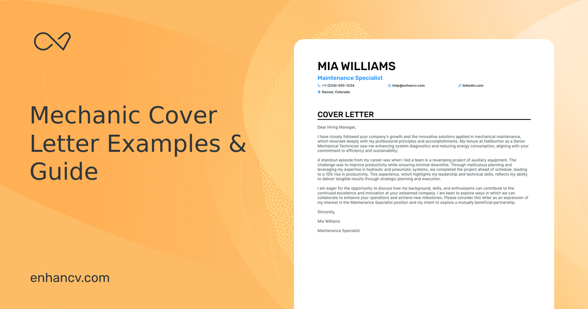 10 Professional Mechanic Cover Letter Examples and Template for 2025 ...