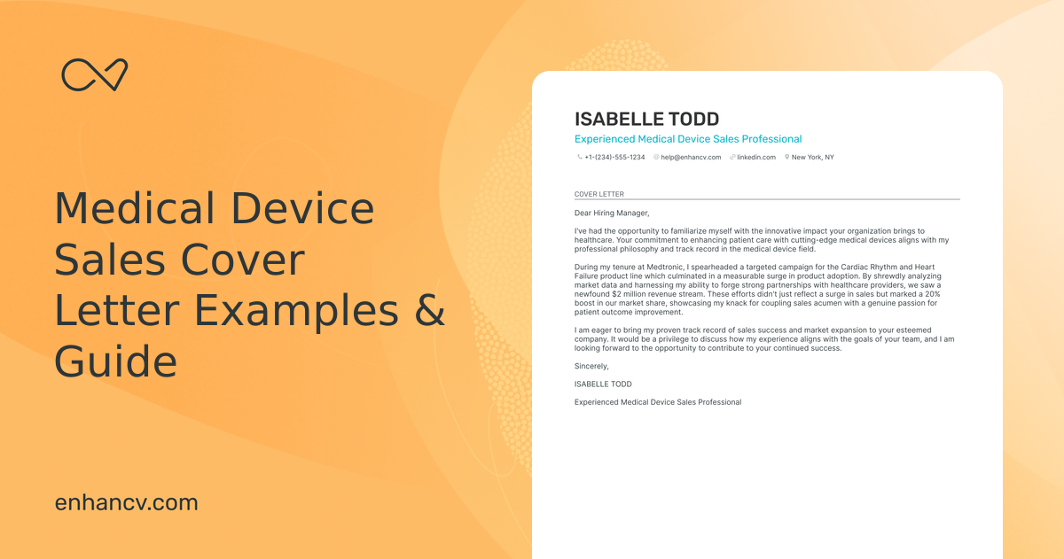 Professional Medical Device Sales Cover Letter Examples and Template ...