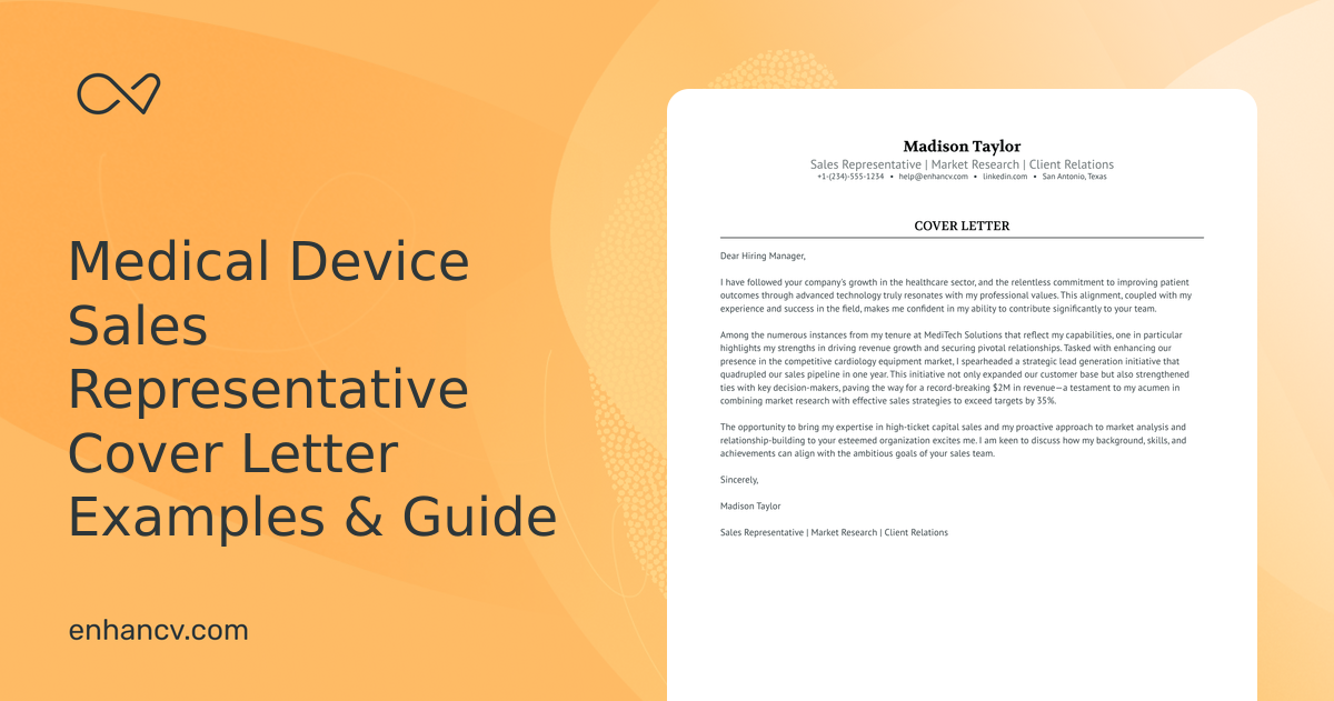 Professional Medical Device Sales Representative Cover Letter Examples ...