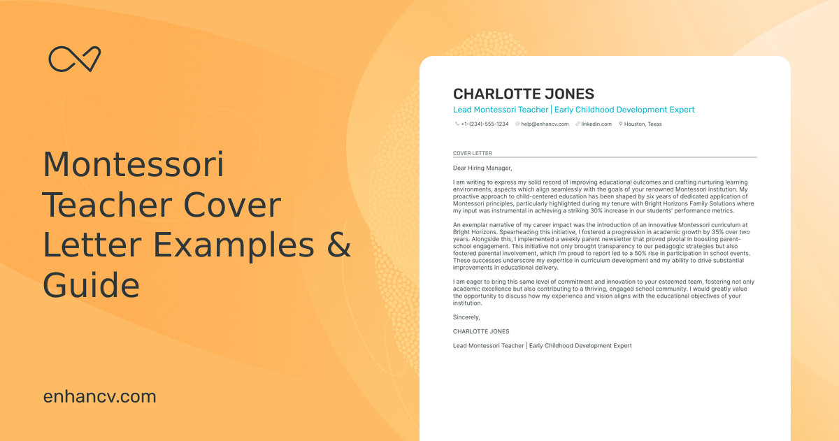 Professional Montessori Teacher Cover Letter Examples and Template for ...