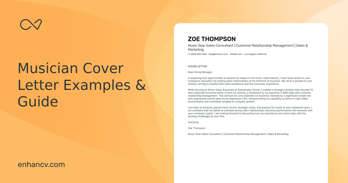 3 Professional Musician Cover Letter Examples and Template for 2026 ...