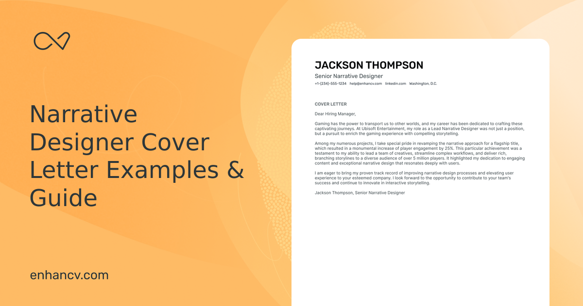 Professional Narrative Designer Cover Letter Examples and Template for ...