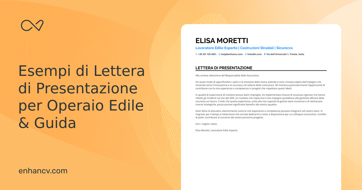 Esempi di Lettera di Presentazione per Operaio Edile nel 2025