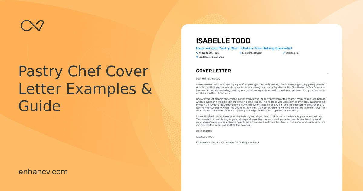 Professional Pastry Chef Cover Letter Examples and Template for 2026 ...