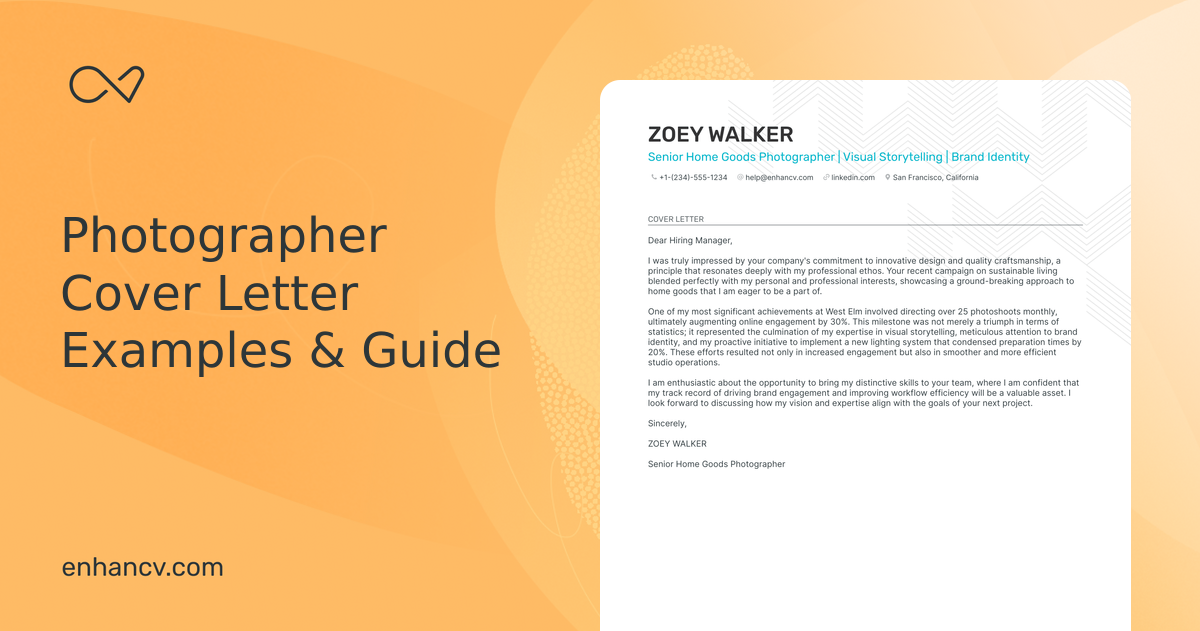 9 Professional Photographer Cover Letter Examples and Template for 2026 ...
