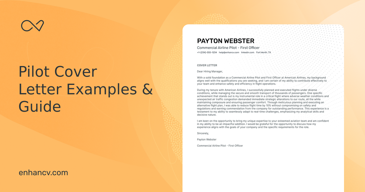 Professional Pilot Cover Letter Examples and Template for 2026 | Enhancv