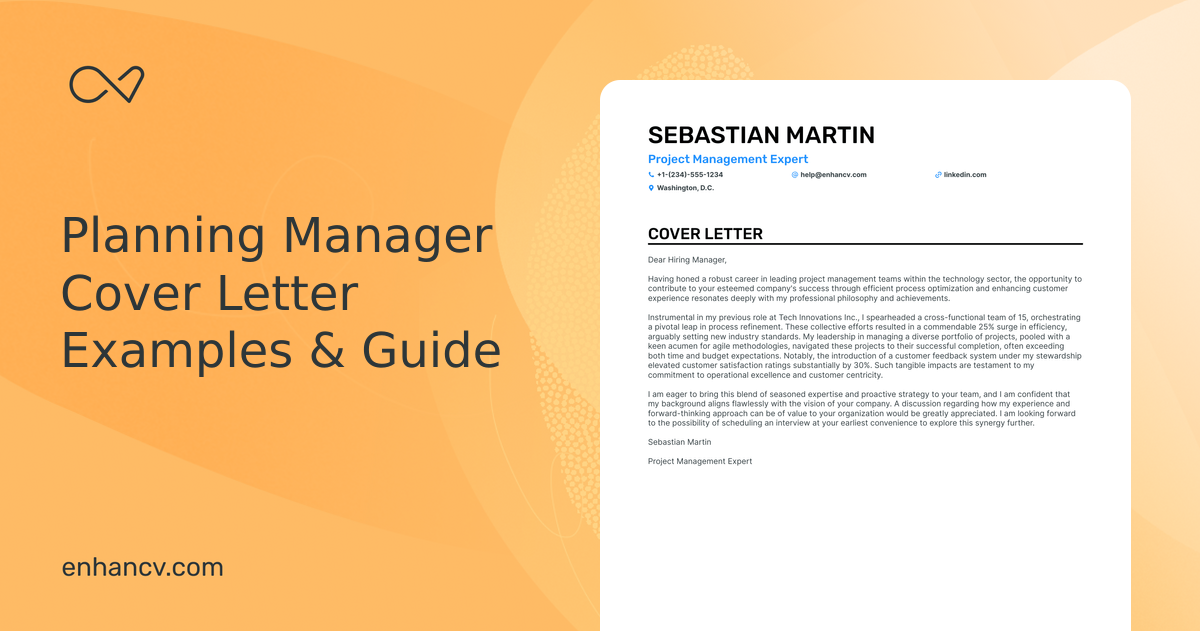 Professional Planning Manager Cover Letter Examples and Template for ...