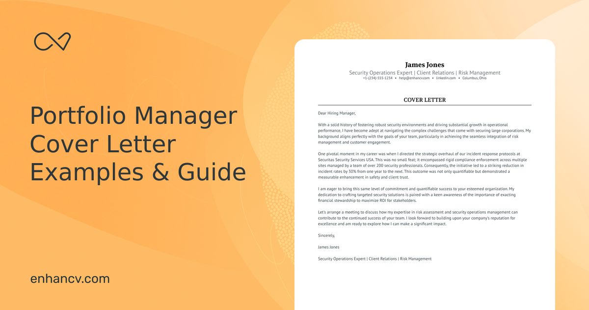 Professional Portfolio Manager Cover Letter Examples and Template for ...