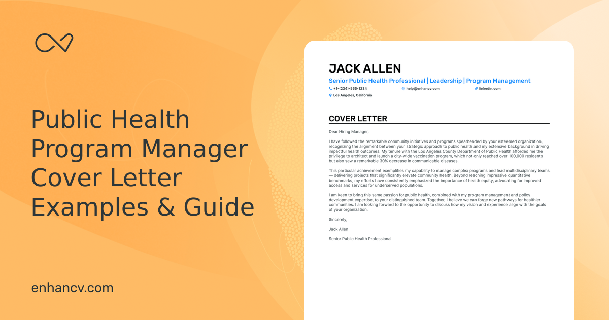 Professional Public Health Program Manager Cover Letter Examples and ...