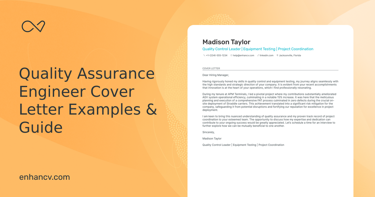 Professional Quality Assurance Engineer Cover Letter Examples and ...