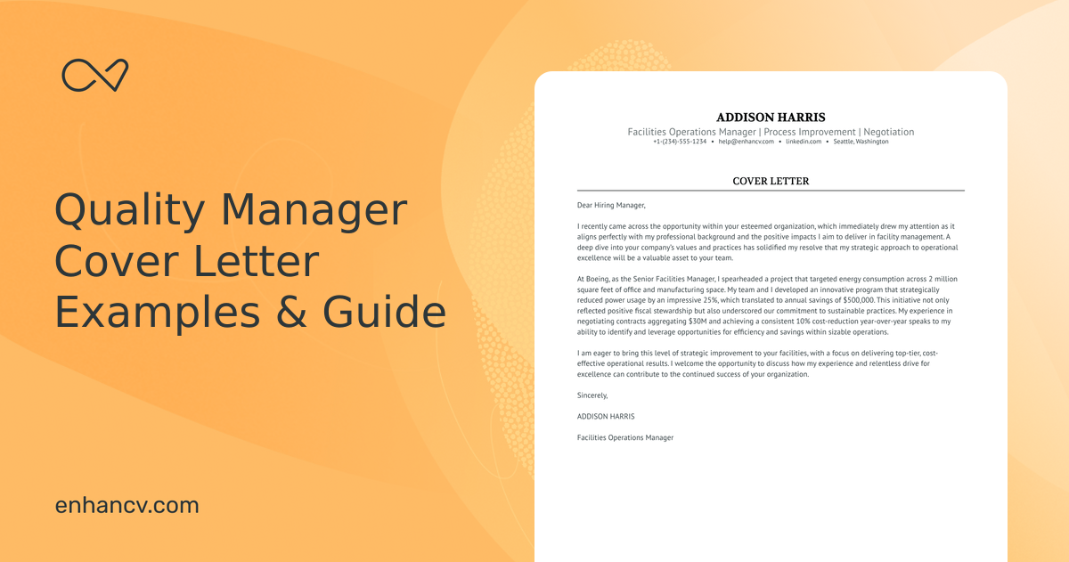 8 Professional Quality Manager Cover Letter Examples and Template for ...