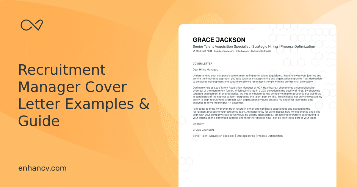 Professional Recruitment Manager Cover Letter Examples and Template for ...
