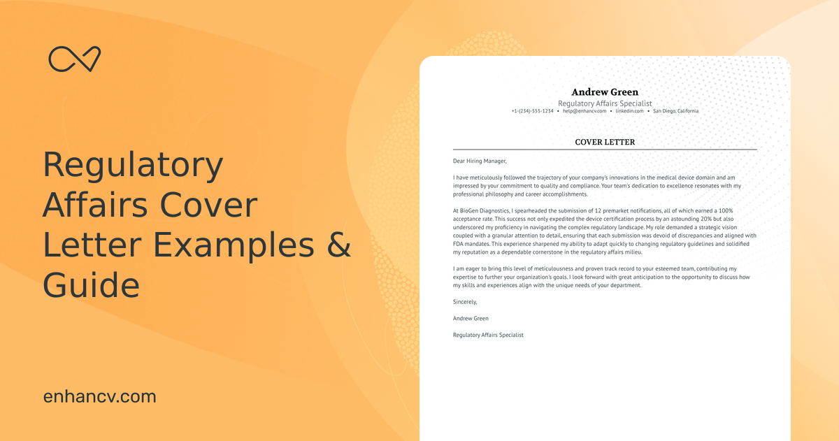 Professional Regulatory Affairs Cover Letter Examples and Template for ...