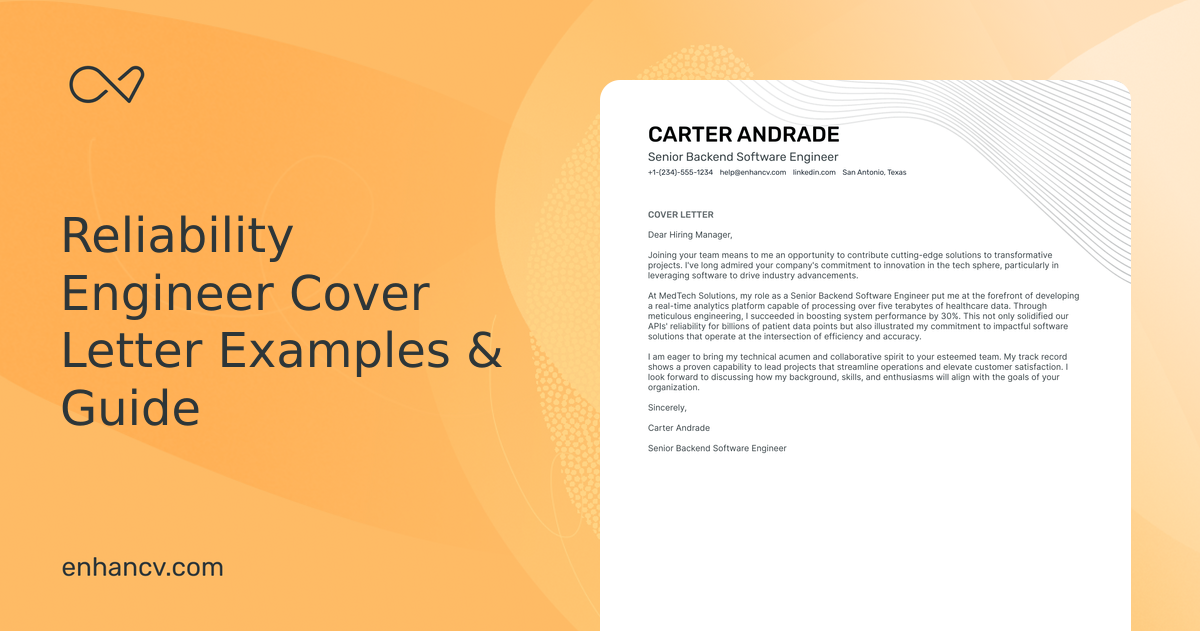 Professional Reliability Engineer Cover Letter Examples and Template ... Professional Reliability Engineer Cover Letter Examples and Template ...