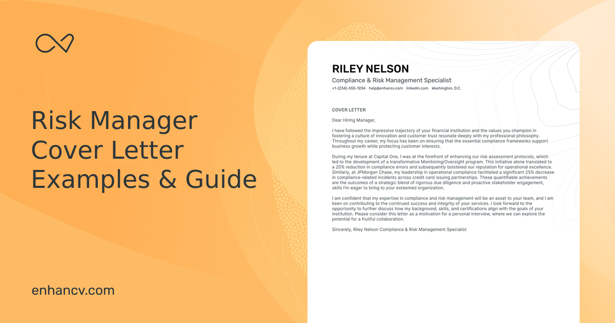 Professional Risk Manager Cover Letter Examples and Template for 2026 ...