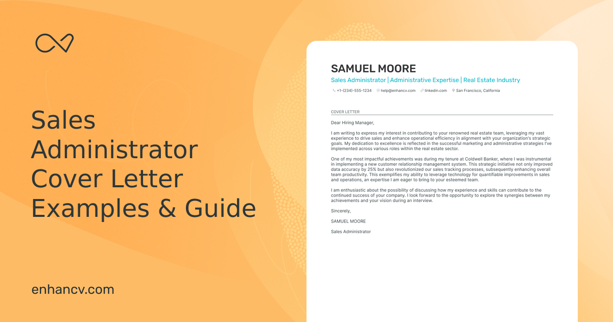 Professional Sales Administrator Cover Letter Examples and Template for 2025 | Enhancv