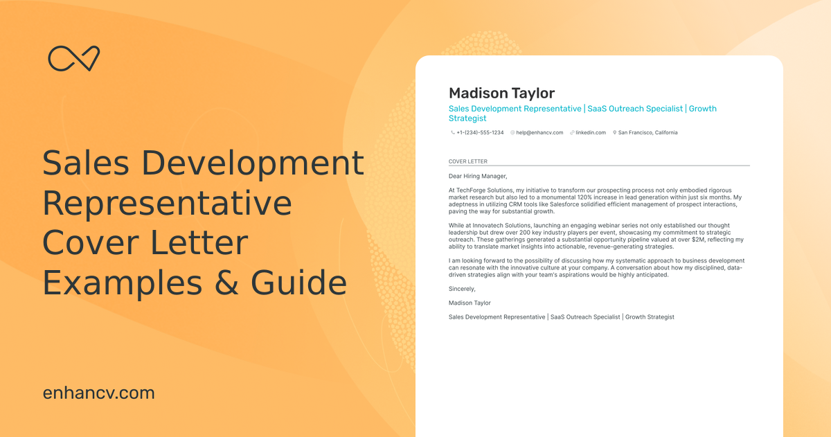 5 Professional Sales Development Representative Cover Letter Examples ...