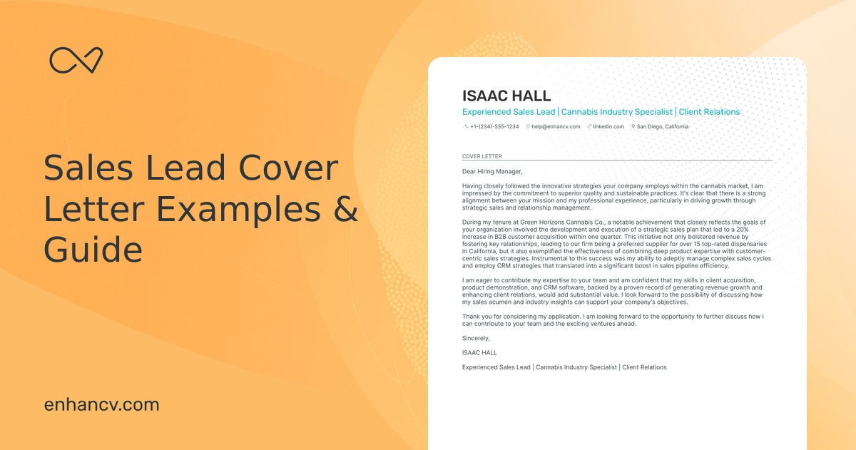 Professional Sales Lead Cover Letter Examples and Template for 2026 ...