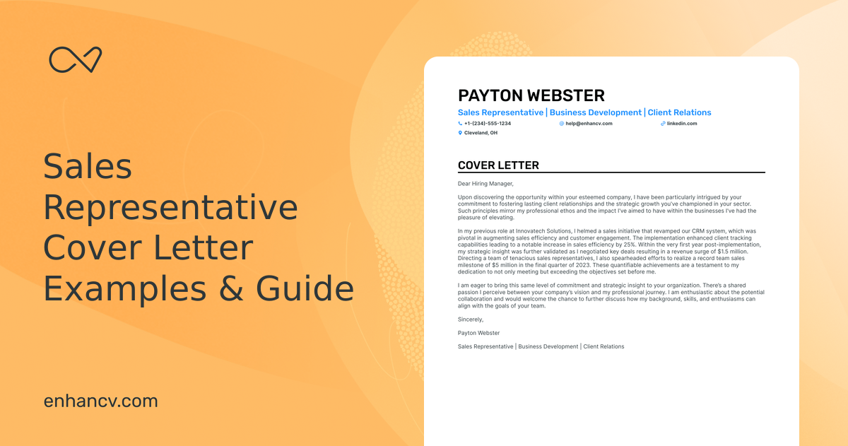 Sales Representative Cover Letter Examples That Get You Hired | Enhancv