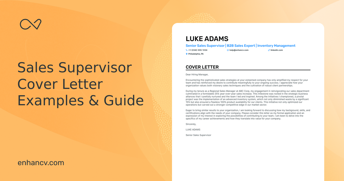 Professional Sales Supervisor Cover Letter Examples and Template for ...