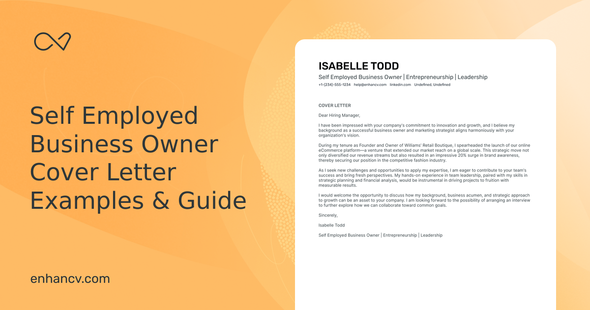 Professional Self Employed Business Owner Cover Letter Examples and ...