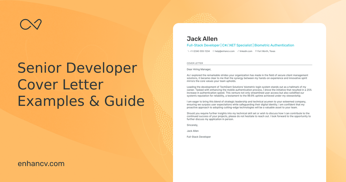 Professional Senior Developer Cover Letter Examples and Template for ...