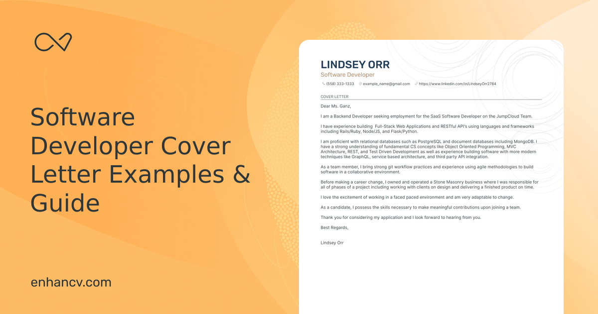 Real Software Developer Cover Letter Example for 2024