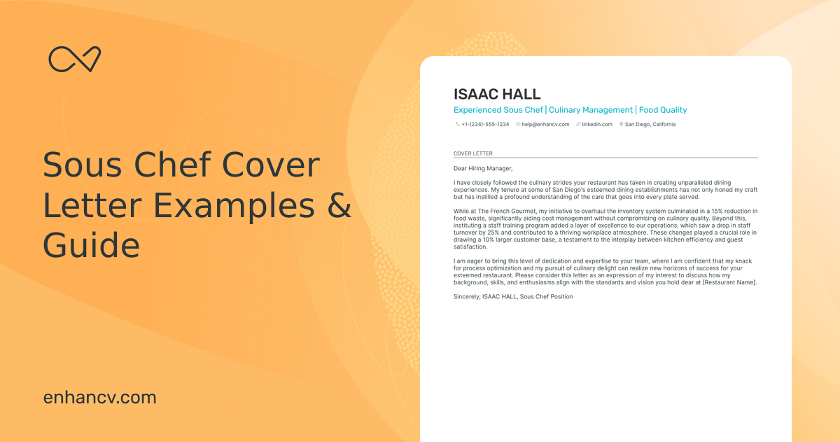 6 Professional Sous Chef Cover Letter Examples and Template for 2026 ...