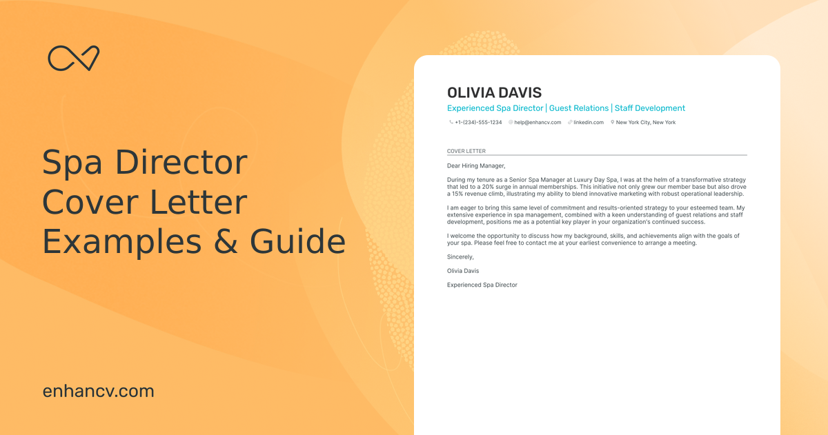 Professional Spa Director Cover Letter Examples and Template for 2026 ...