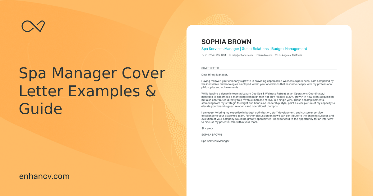 3 Professional Spa Manager Cover Letter Examples and Template for 2025 ...