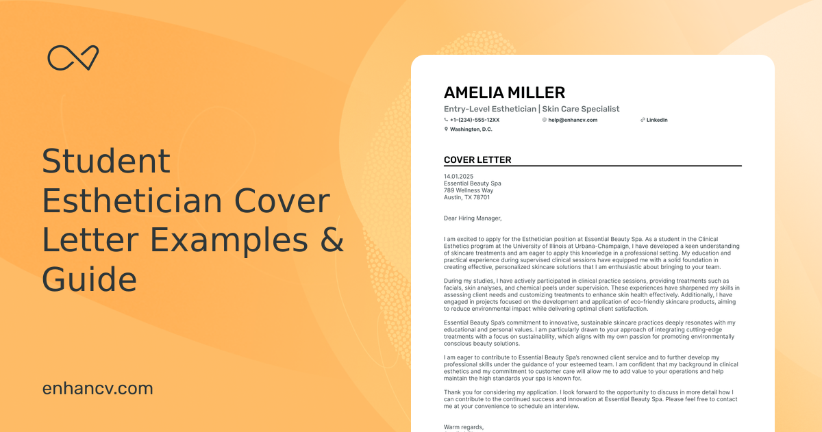 Professional Student Esthetician Cover Letter Examples for 2025