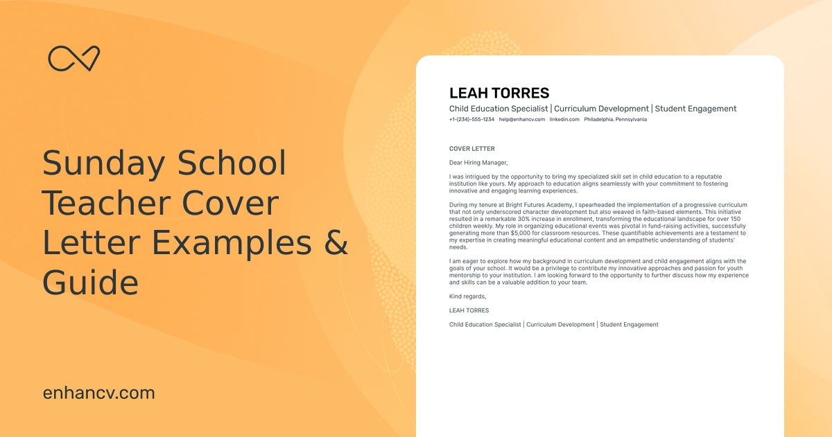 Professional Sunday School Teacher Cover Letter Examples and Template ...