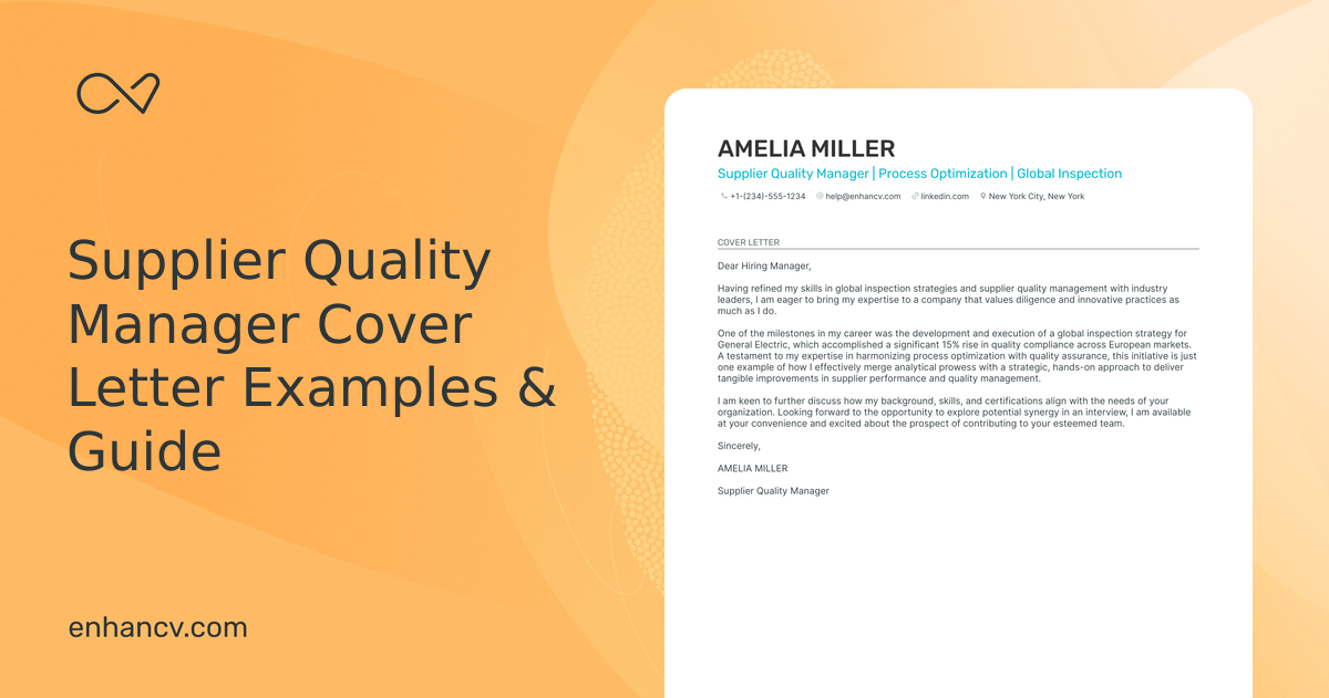 Professional Supplier Quality Manager Cover Letter Examples and ...
