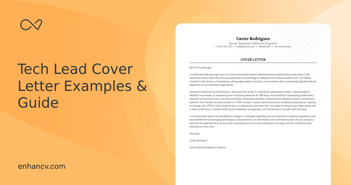 Professional Tech Lead Cover Letter Examples and Template for 2025 ...