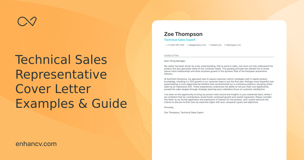Professional Technical Sales Representative Cover Letter Examples and ...