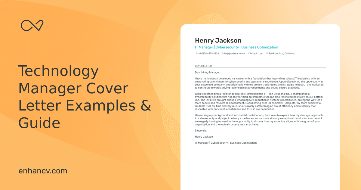 Professional Technology Manager Cover Letter Examples and Template for ...