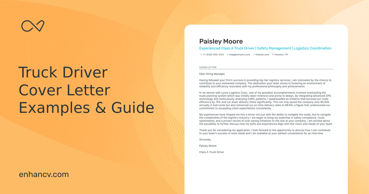 7 Professional Truck Driver Cover Letter Examples and Template for 2026 ...