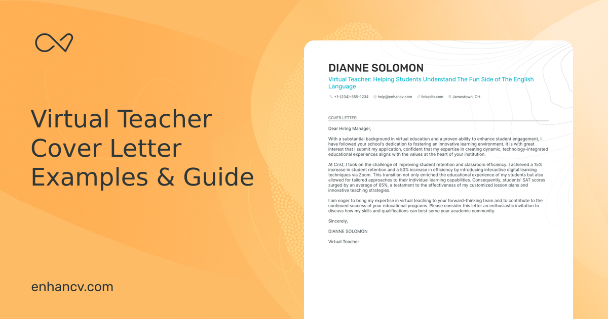 Professional Virtual Teacher Cover Letter Examples and Template for ...