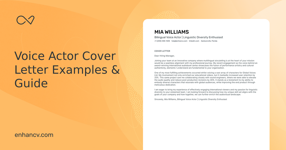 Professional Voice Actor Cover Letter Examples and Template for 2025 ...