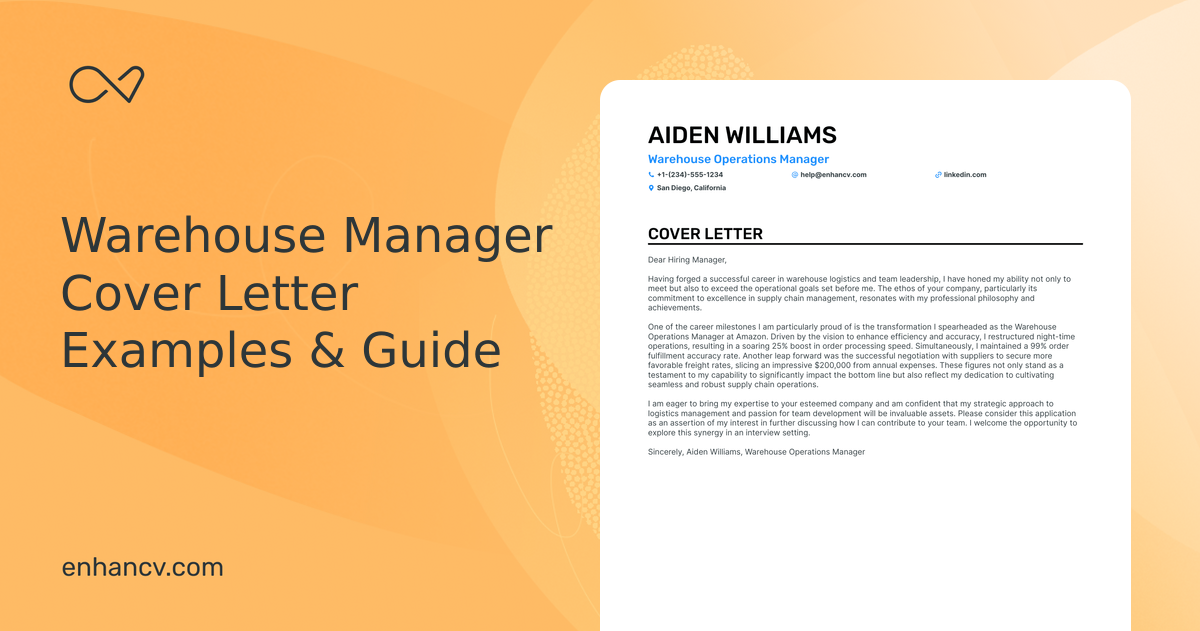 Professional Warehouse Manager Cover Letter Examples and Template for ...