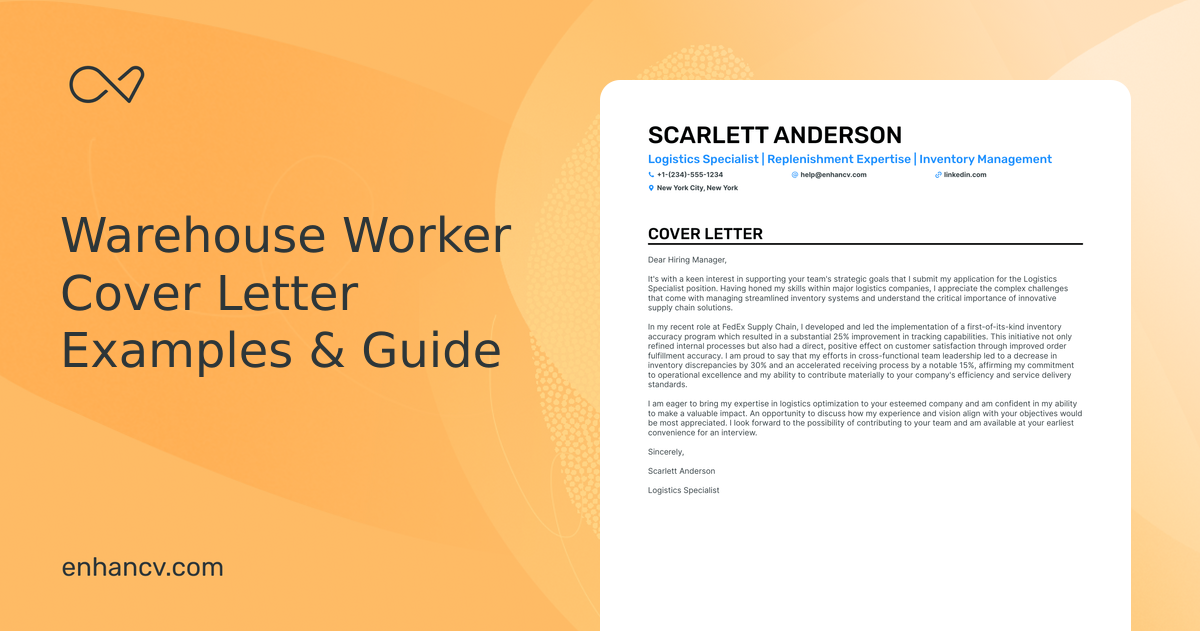 10 Professional Warehouse Worker Cover Letter Examples and Template for ...