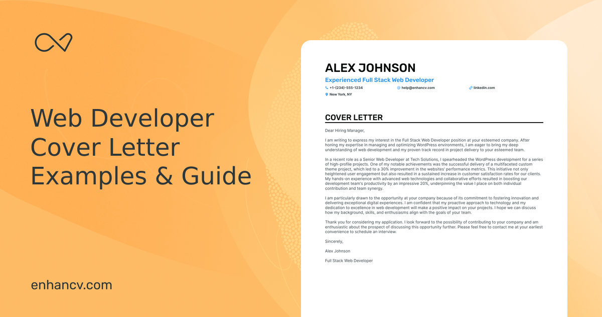 24 Professional Web Developer Cover Letter Examples and Template for ...