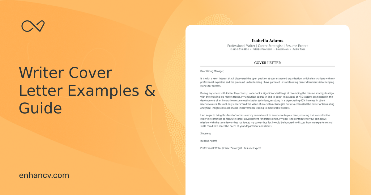 7 Professional Writer Cover Letter Examples and Template for 2026 | Enhancv