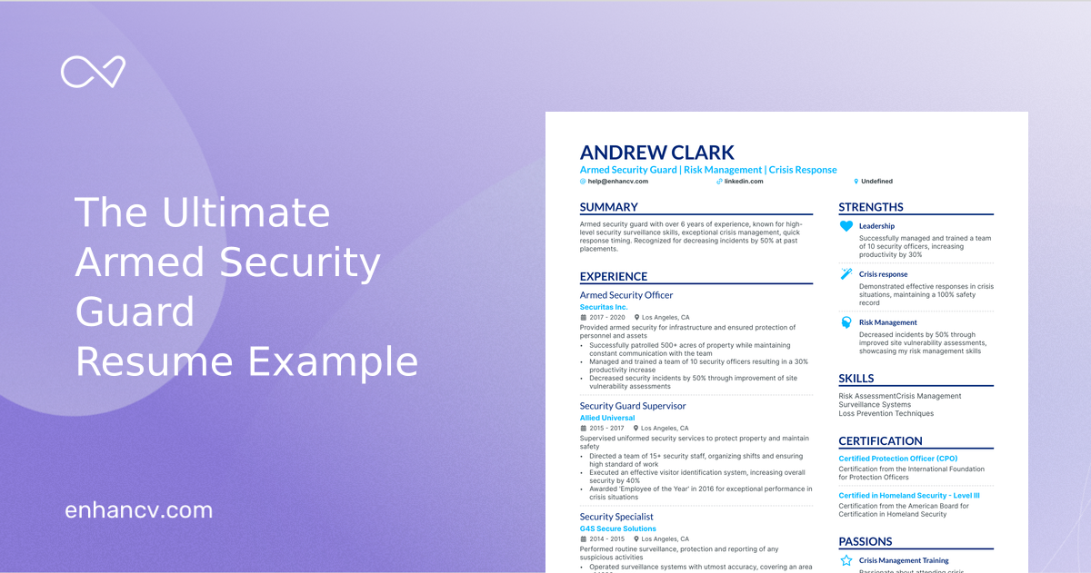5 Armed Security Guard Resume Examples & Guide for 2023