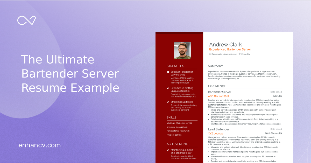 5 Bartender Server Resume Examples & Guide for 2023