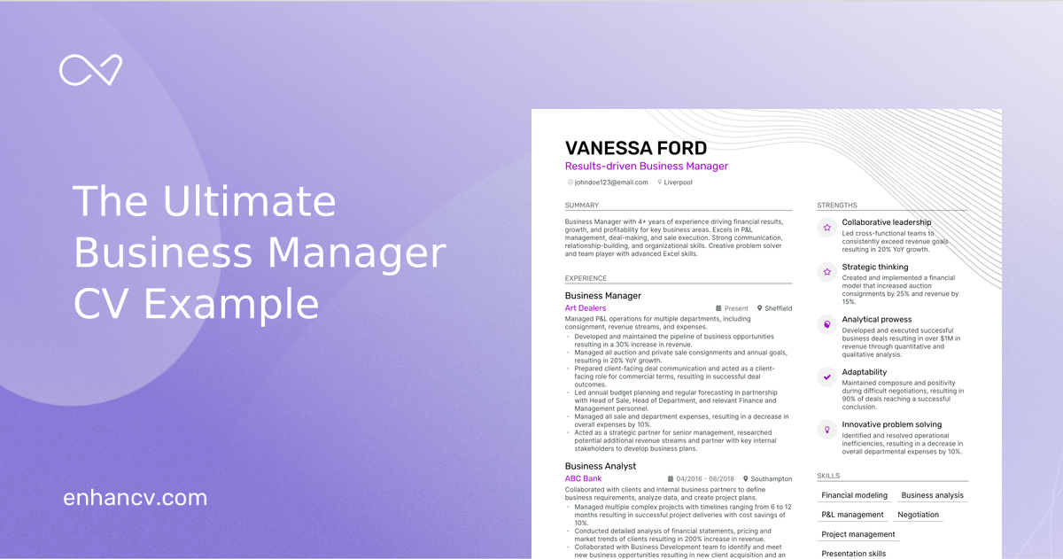 3 Business Manager CV Examples for 2023