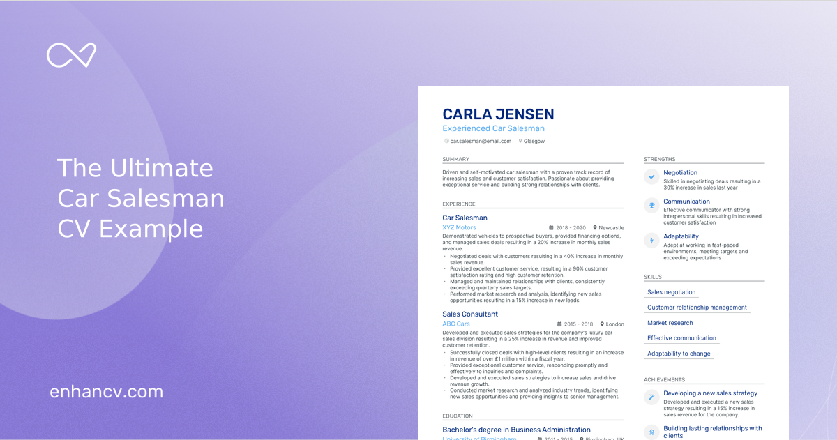 3 Car Salesman CV Examples for 2023