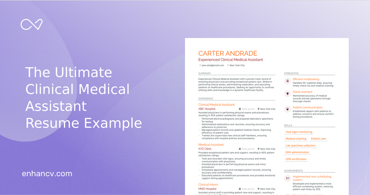 5 Clinical Medical Assistant Resume Examples & Guide for 2023