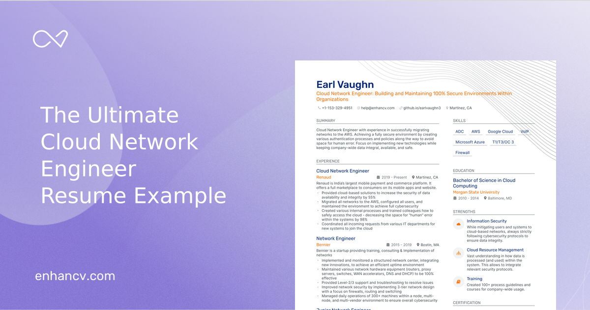 5 Cloud Network Engineer Resume Examples & Guide for 2023