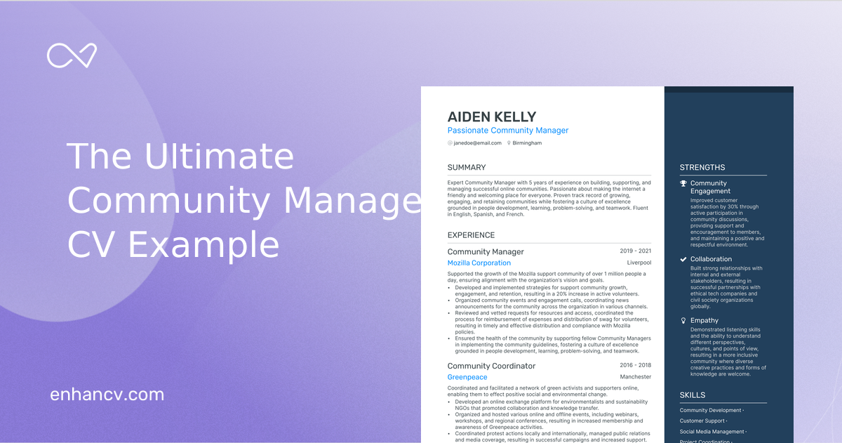 3 Community Manager CV Examples for 2023